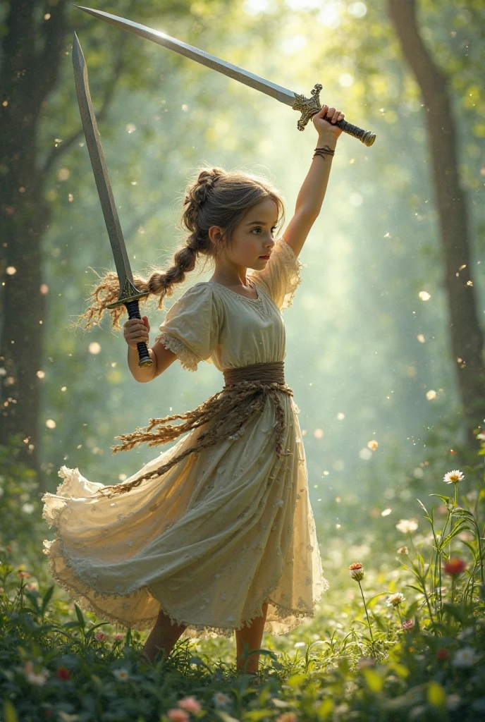 A cute girl hold a sward - SeaArt AI