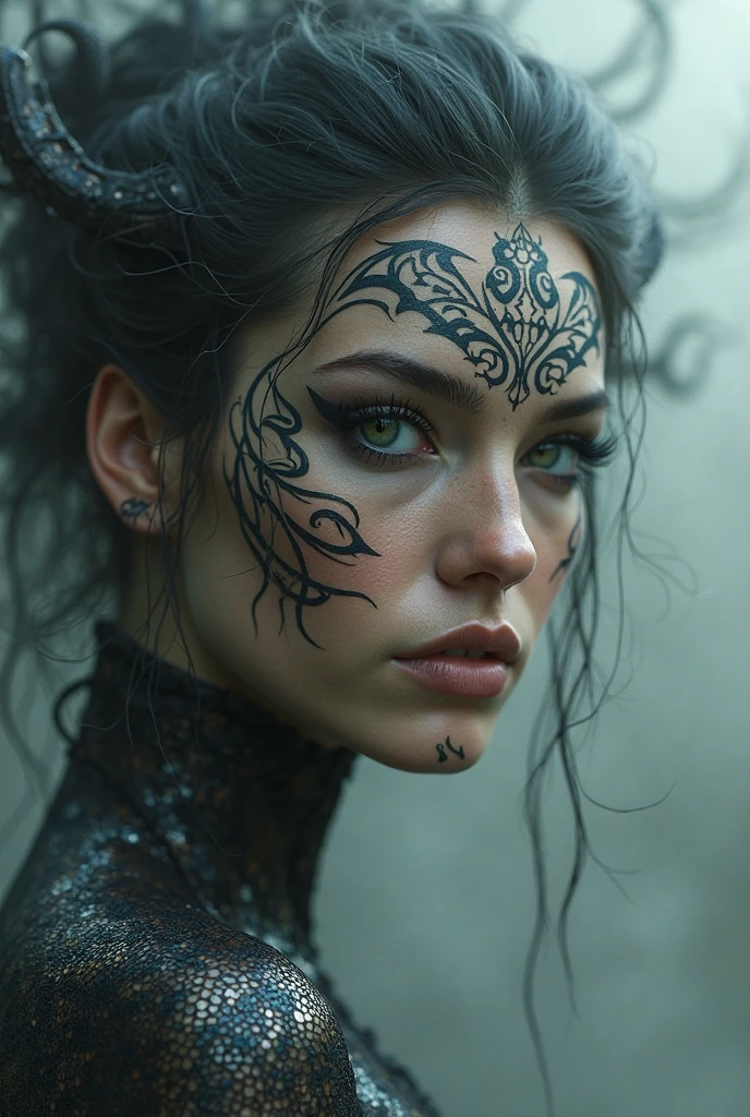 A female demon human like, but the face has celtic tribal tattoos ...