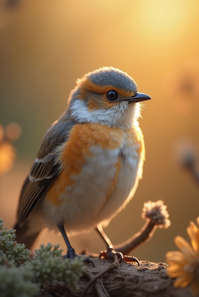 A mesmerizing close-up portrait of a gorgeous little bird illuminated ...