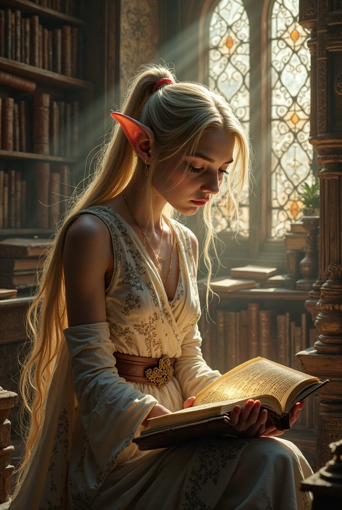 Image of an elf studying - SeaArt AI