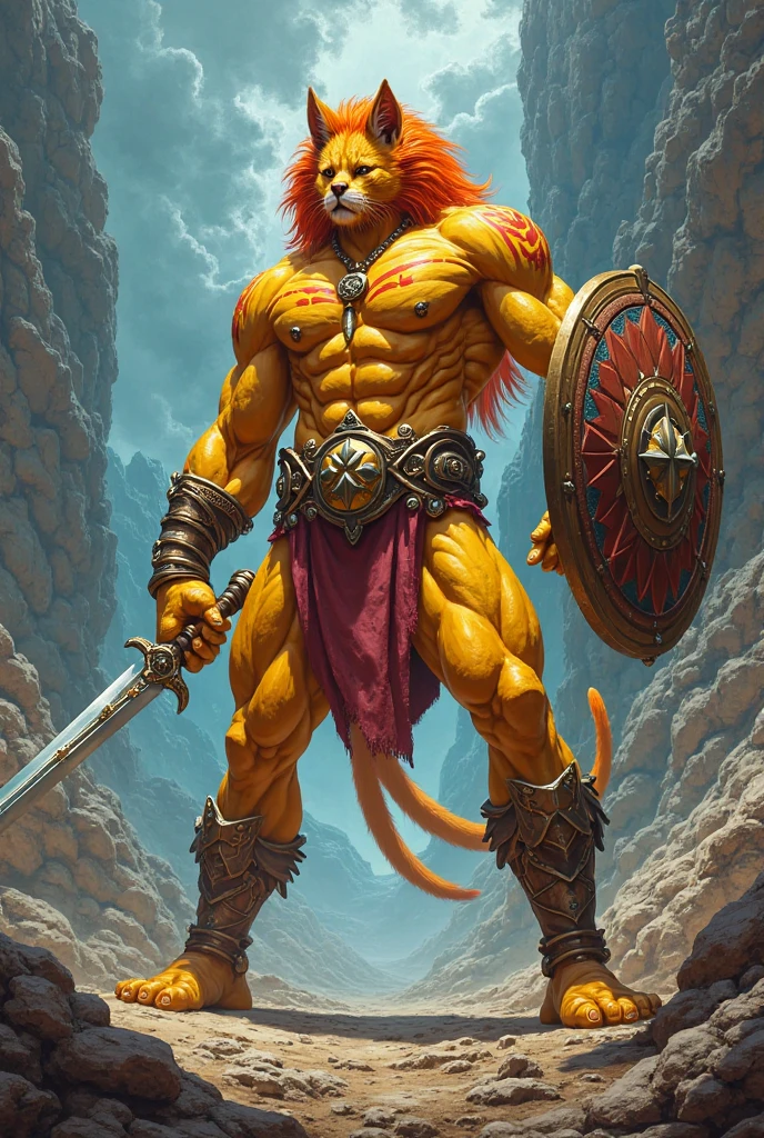 Tall male yellow and orange skinned thundercats warrior with sword and ...