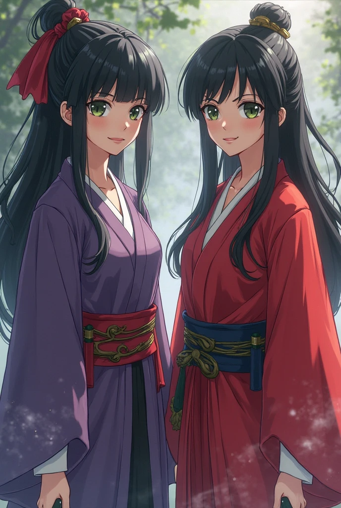 Two sisters who have uniforms of upper pillars of Demon Slayer - SeaArt AI