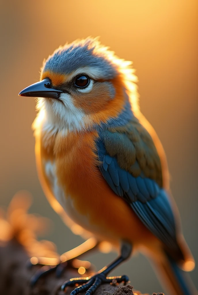 A mesmerizing close-up portrait of a gorgeous little bird illuminated ...