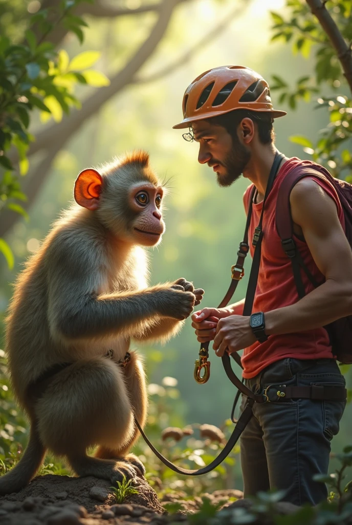 Create a video of a monkey teaching how to put on a harness - SeaArt AI