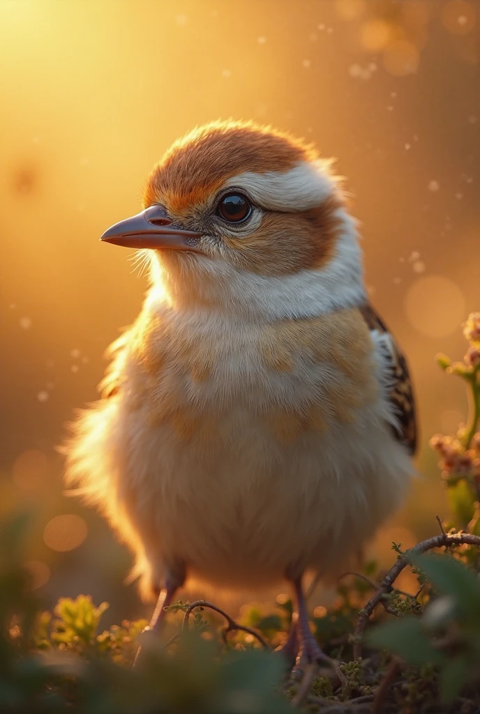 A mesmerizing close-up portrait of a gorgeous little bird illuminated ...