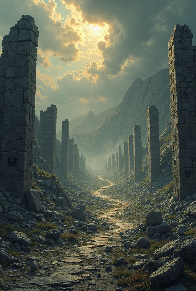 A devastated valley in a dark fantasy world, where an ancient and ...