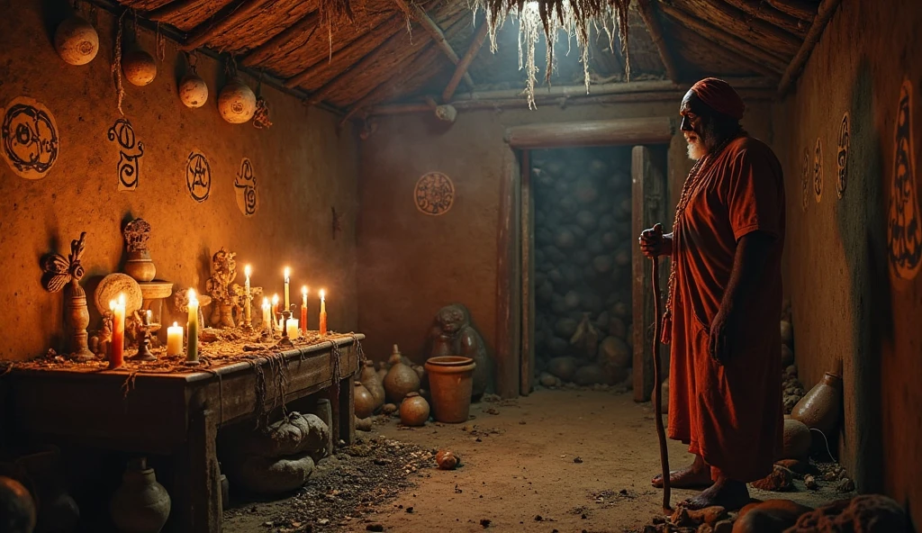 Inside a traditional Nigerian shrine at night. A fearsome 70 - SeaArt AI