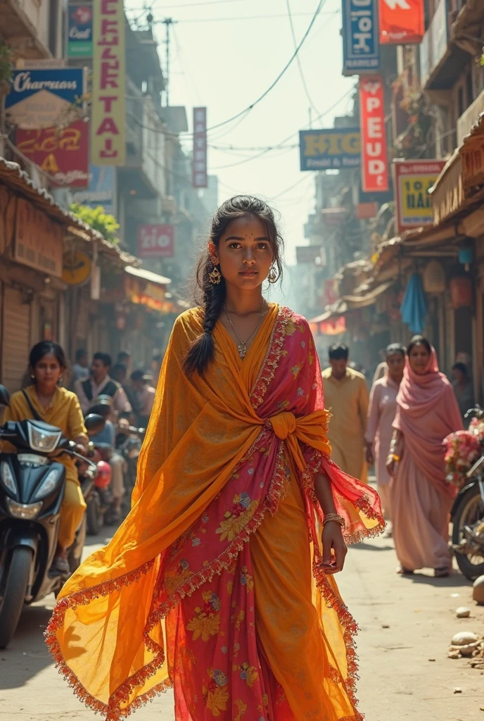 Visual: A girl walks down the street, wearing a colorful dupatta ...