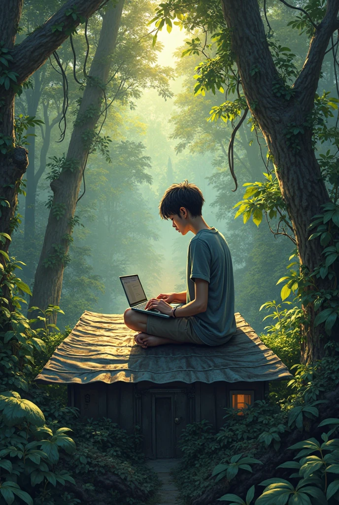 Writing a book while on top of a metal bubong in the middle of a forest ...