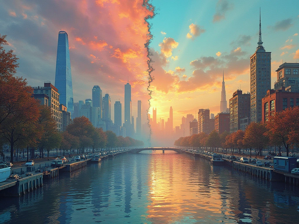Make a picture of one city that is essentially accurate and the other ...