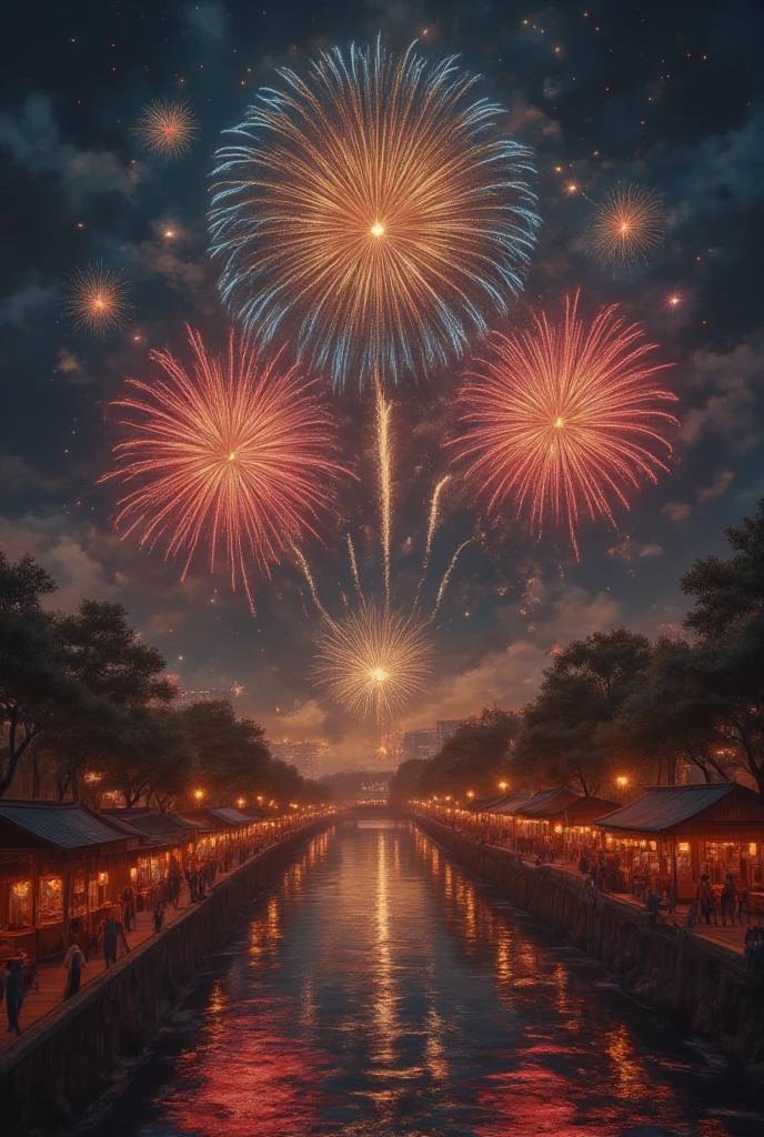 Masterpiece, ultra detailed, spectacular fireworks display, brilliant ...