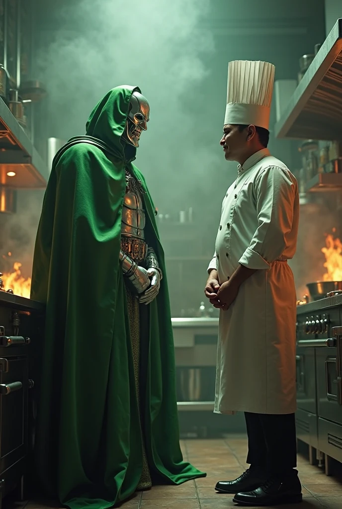 Generate a video of Doctor Doom talking with a chef's hat - SeaArt AI