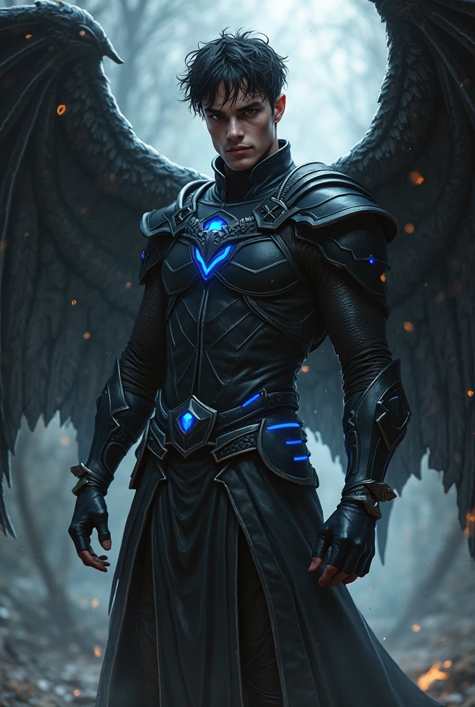 Dark brooding illyrian male, Azriel from acotar, giant black bat wings ...