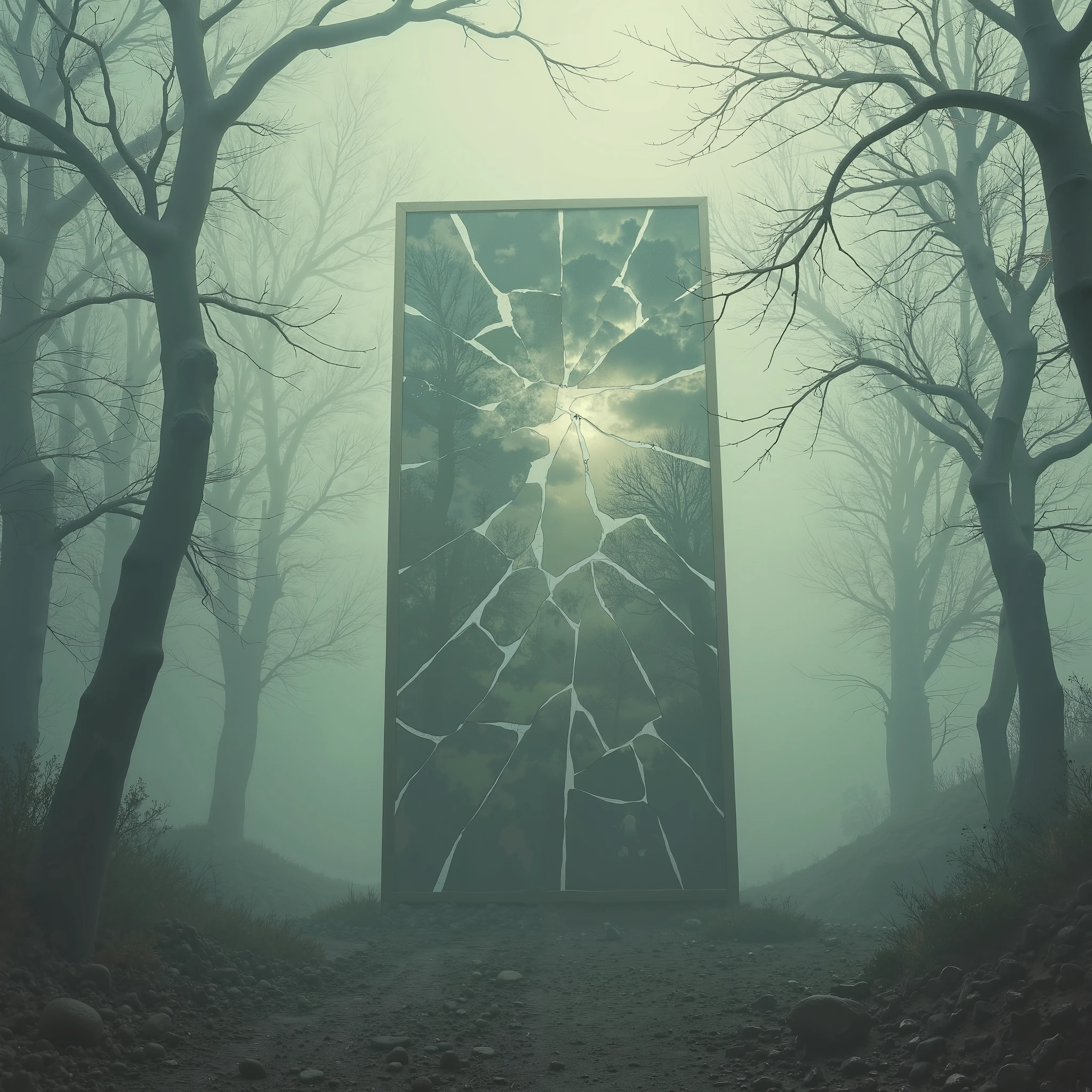 An ethereal and surreal scene in soft, muted colors, depicting a large ...