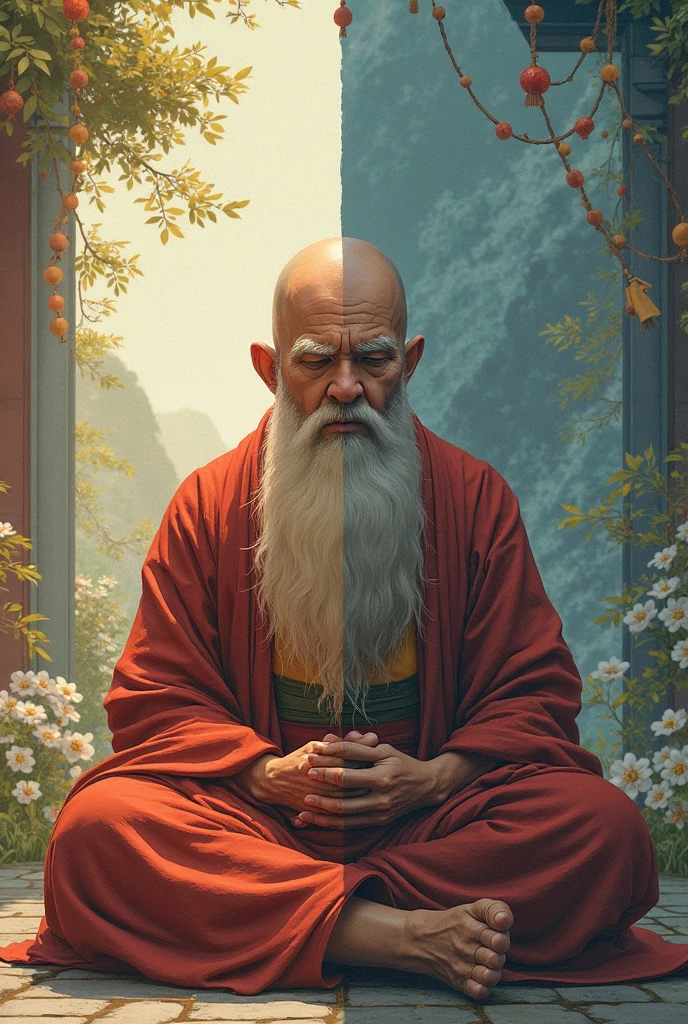 An animated monk on one panel and on another panel a monk graduating or ...