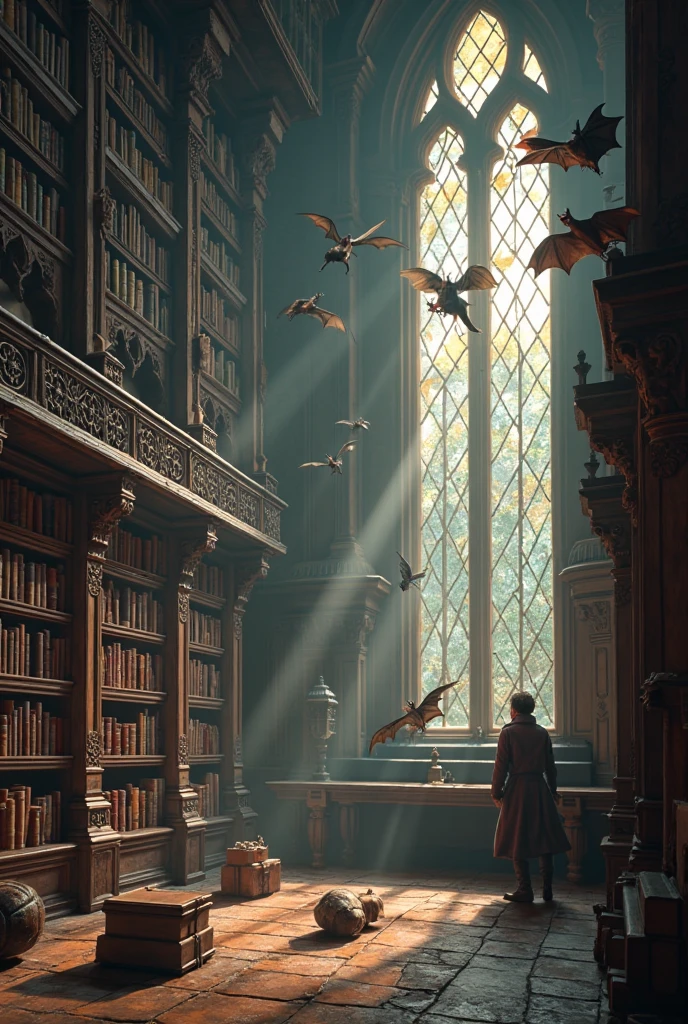 Create me a video of bats taking care of the library - SeaArt AI