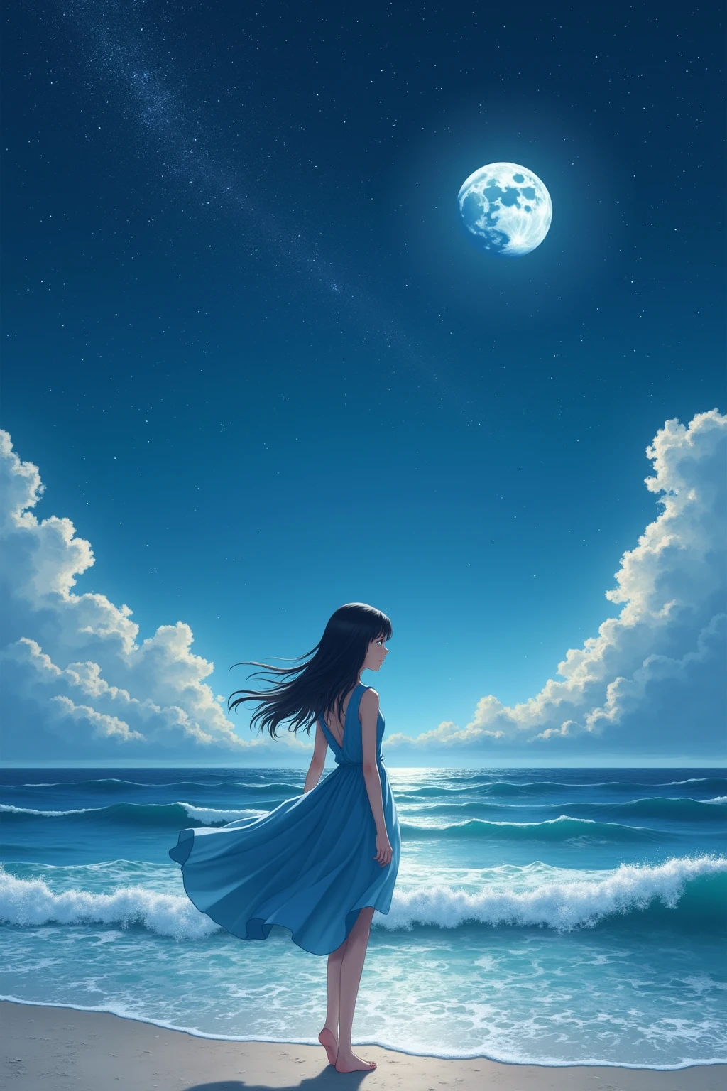 How a girl walks along the seashore so that there are fantastic ...