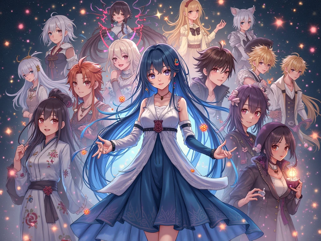 120 anime abilities icons, detailed fantasy characters, intricate ...