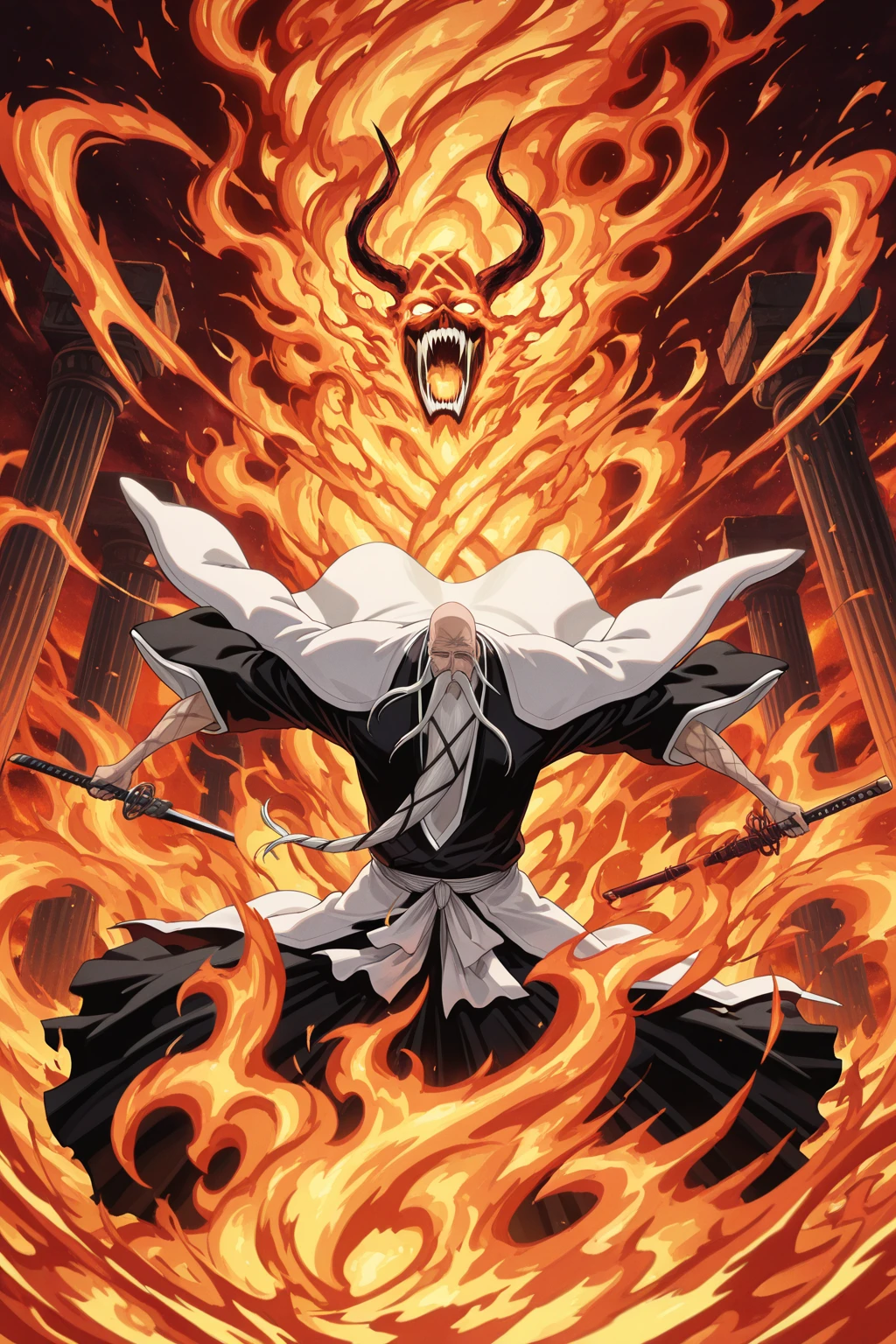 Highest Quality, anime style, Impressive ,Bleach Yamamoto, long beard ...