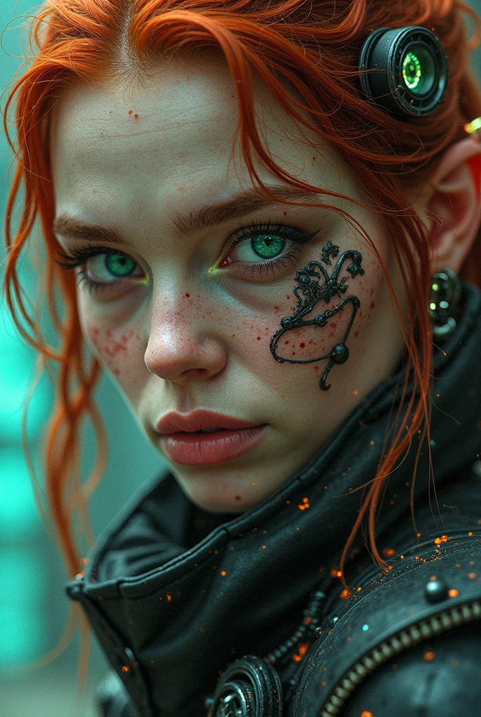 Redhead elf with deep scars on her cyberpunk face - SeaArt AI