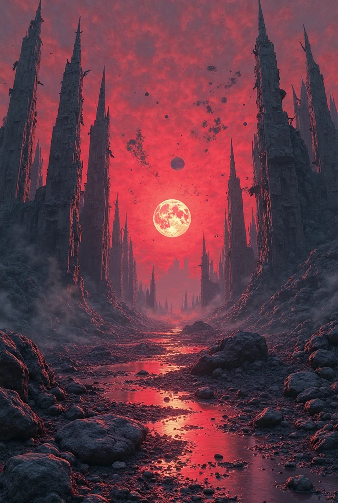 Abstract dark memphis rap album cover, surreal landscape with massive ...