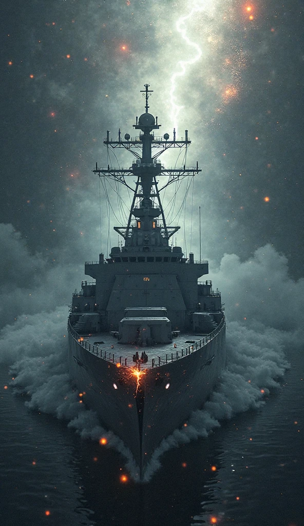 Naval destroyer USS Eldridge shrouded in a bright and distorted crack ...