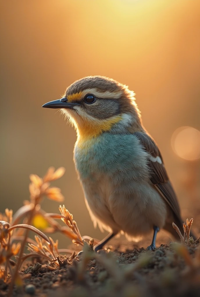 A mesmerizing close-up portrait of a gorgeous little bird illuminated ...