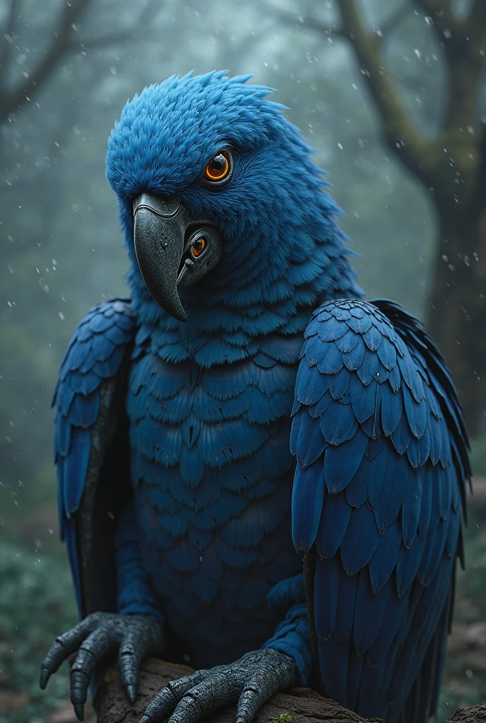 Make a blue macaw with crying human features - SeaArt AI