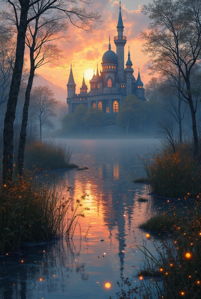 Ultra-detailed photorealistic oil painting of a swamp at dusk - SeaArt AI