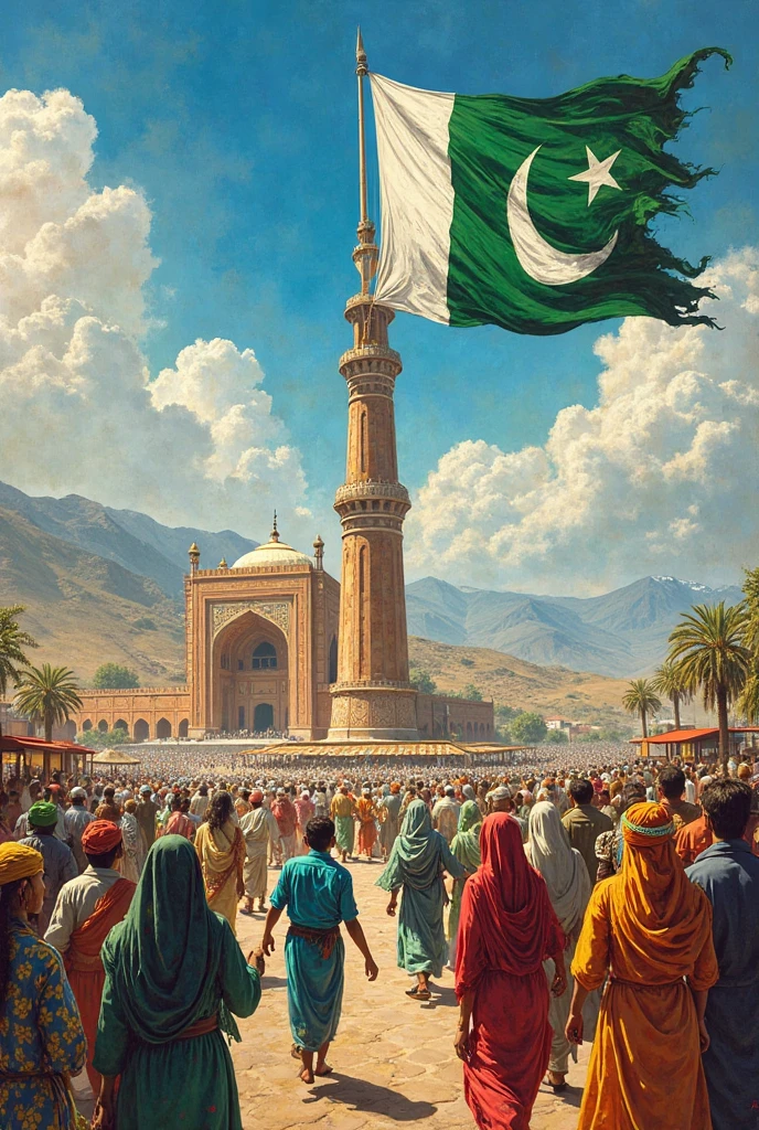 "A vibrant, patriotic painting of Pakistan’s Independence Day featuring ...