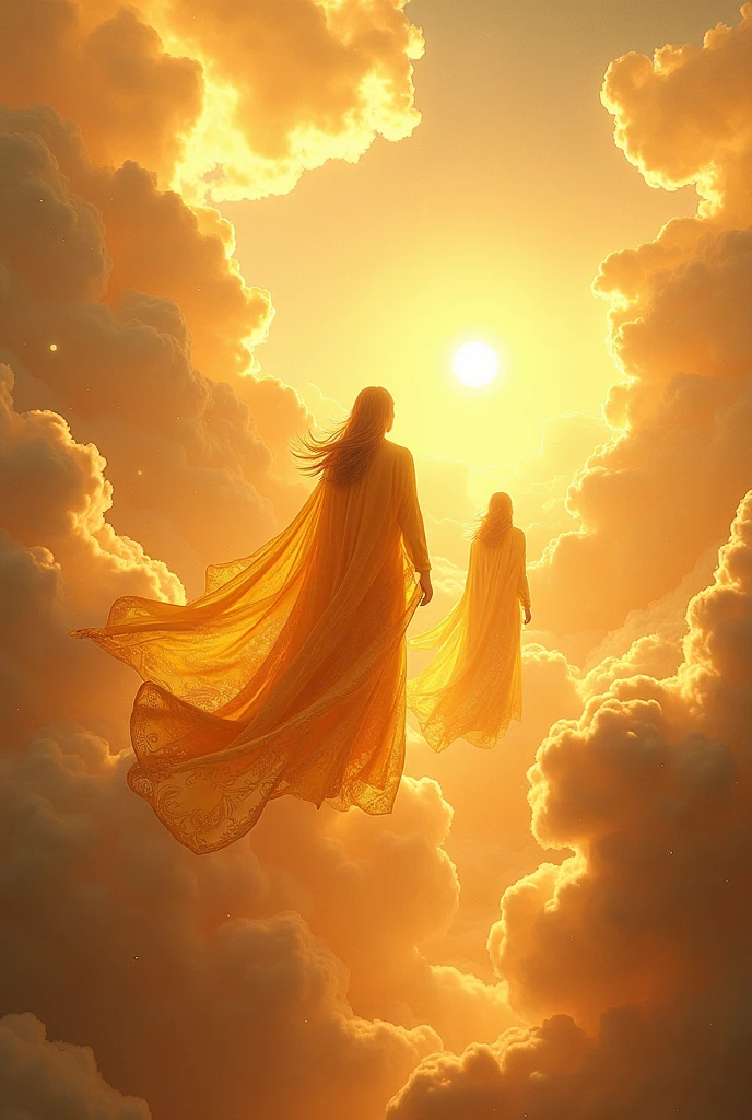 Majestic heavenly realm, golden clouds, sunlight beams through - SeaArt AI