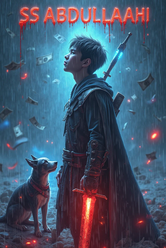 The character's head should be titled slightly upward, facing the sky ...