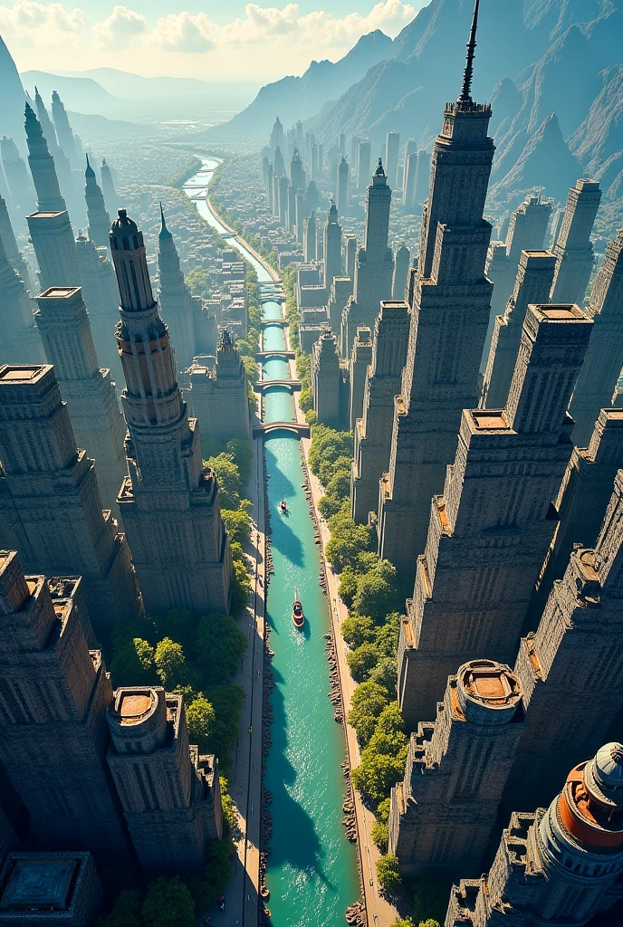 Aerial perspective artwork, capturing a stunning bird's eye view of a ...