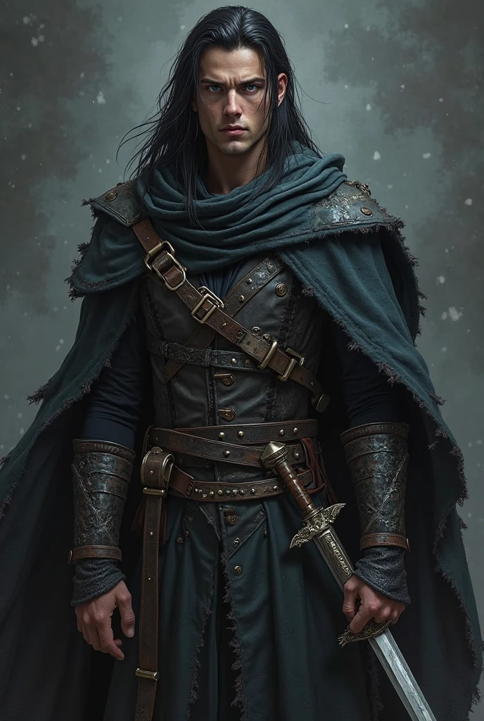 Realistic portrait of a fantasy warrior named Rezkin. Character stands ...