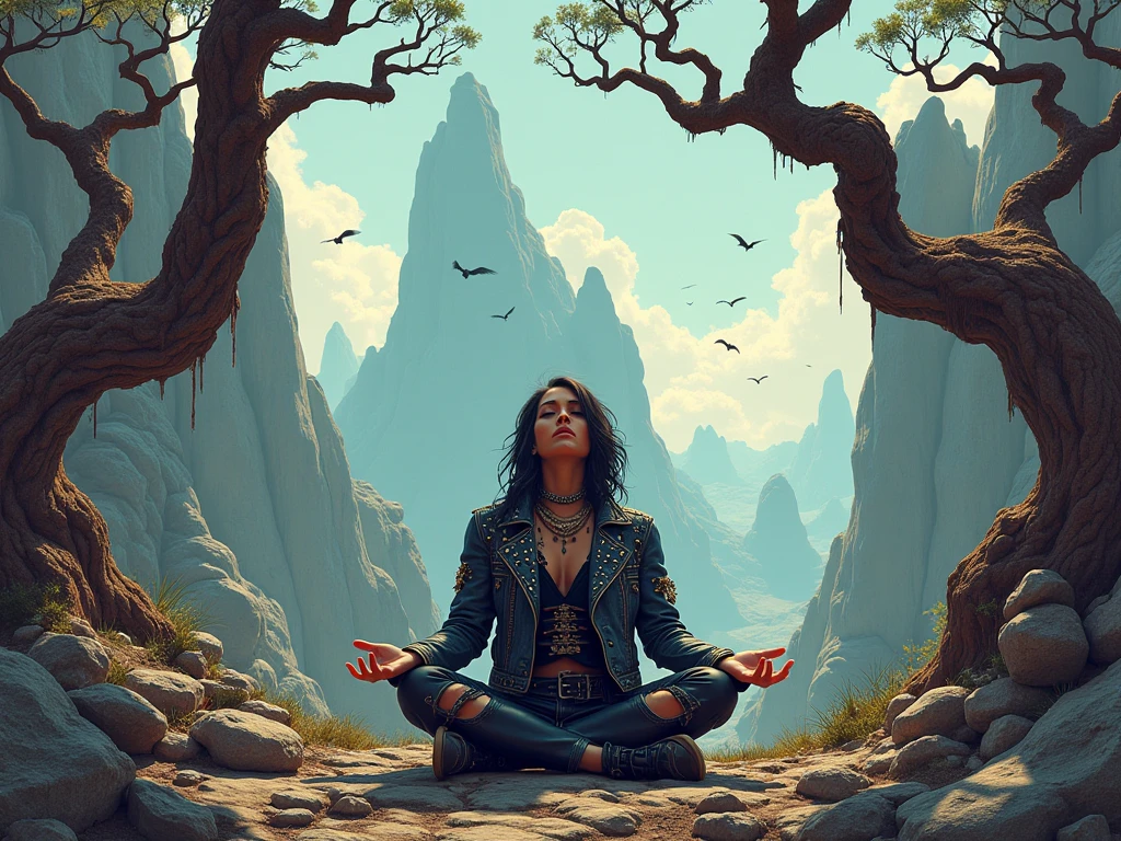 Meditation on nature, rock punk style - SeaArt AI