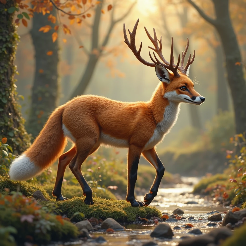 A realistic, hyper-detailed hybrid creature wanders gracefully through ...