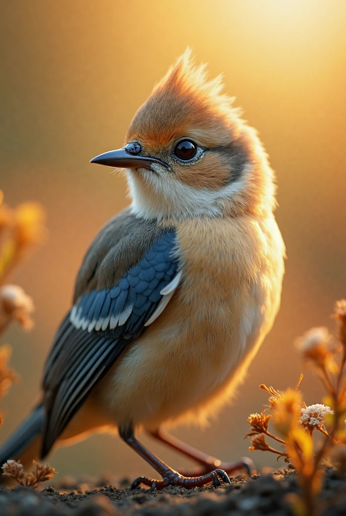A mesmerizing close-up portrait of a gorgeous little bird illuminated ...