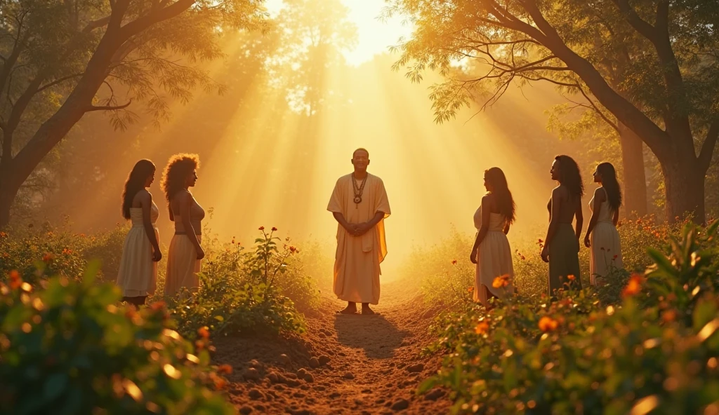 Cinematic full HD, ultra-realistic, spiritual scene in a fertile ...