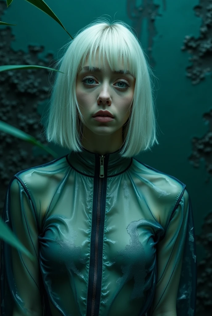 Young hot sense sorrowful woman act nude stand shadowly soft light act ...