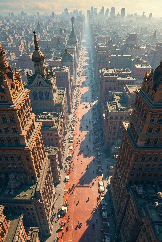 Aerial perspective of an urban axis, showing streets and buildings from ...