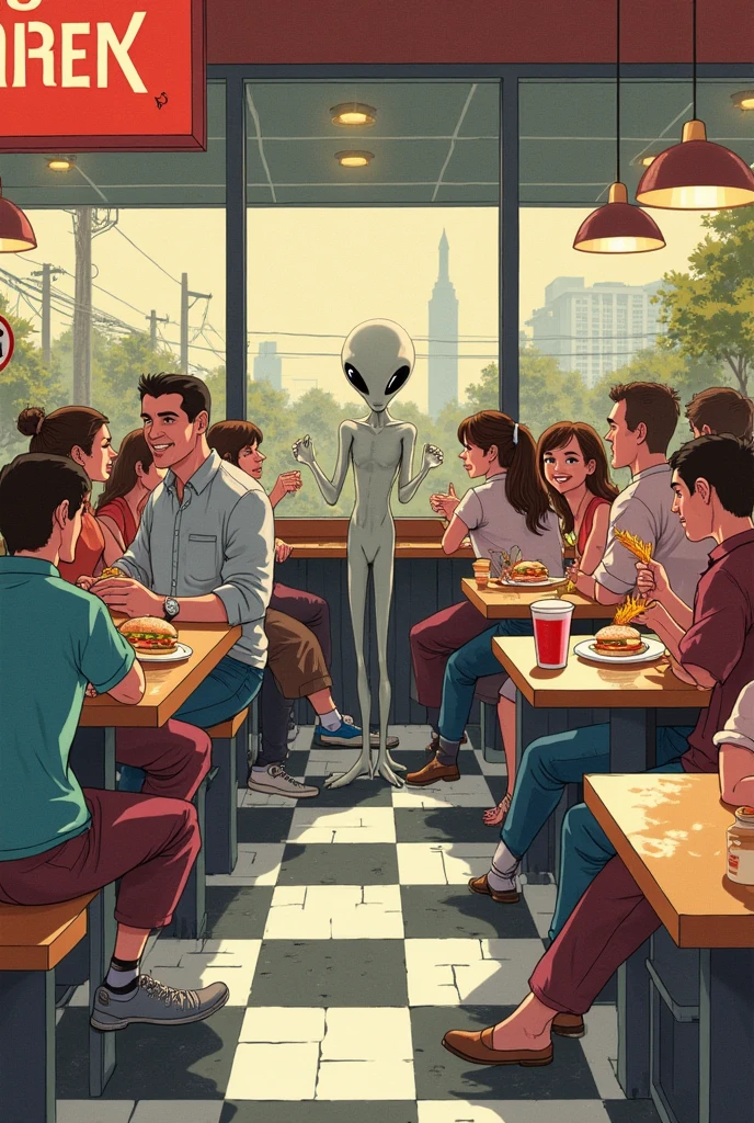 Create a detailed and busy illustration in the style of 'Looking for ...