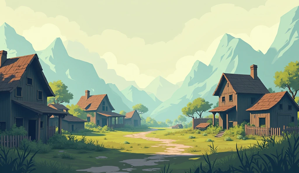 Abandoned village environment, 2D game background art, ruined wooden ...