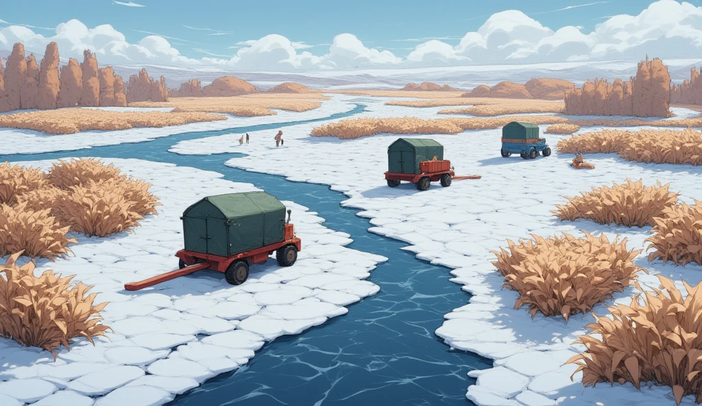 Impact on Agriculture & Trade "Snow-covered fields with withered crops ...