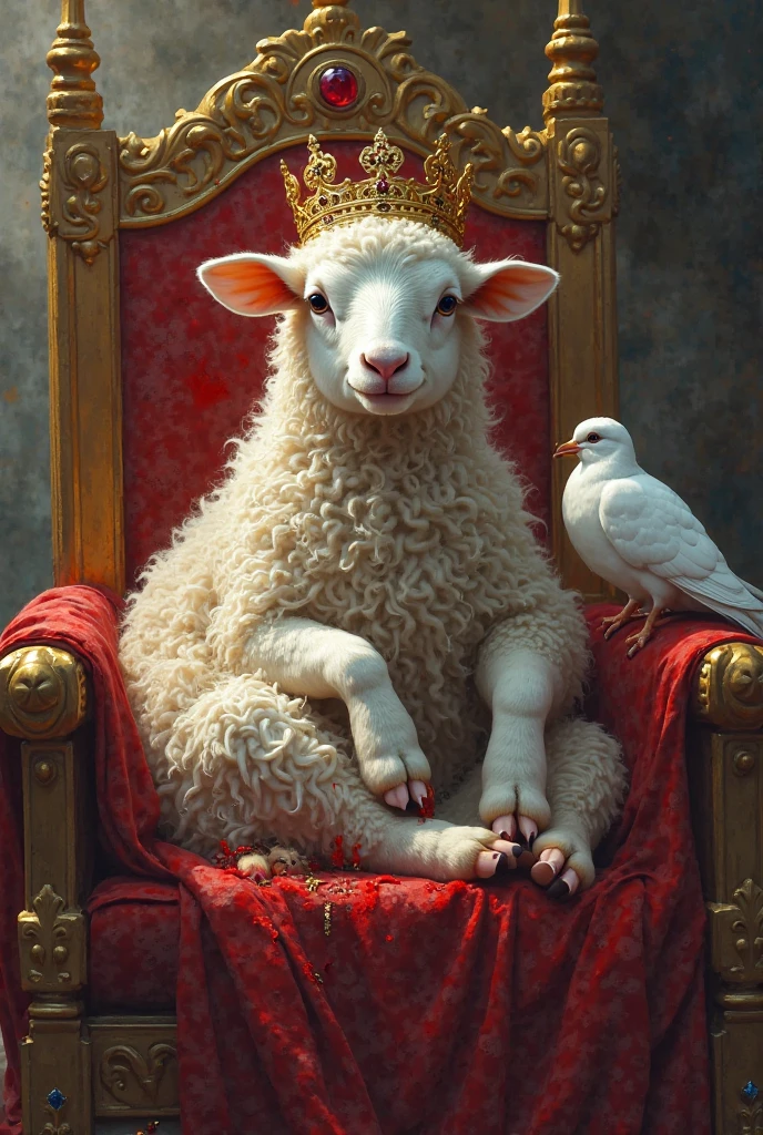 Make a lamb seated on a throne, a beautiful image but with an ...