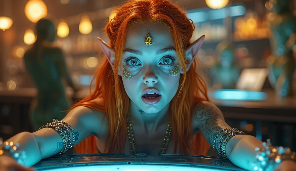 Ultra-realistic cinematic portrait of a stunningly gorgeous young alien ...
