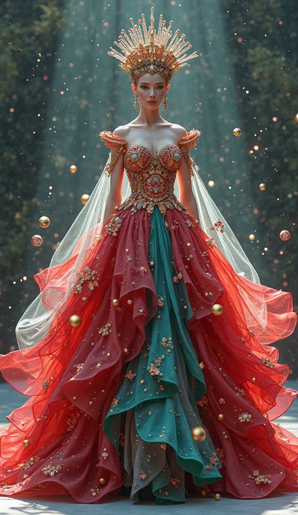 A surreal 3D runway gown inspired by Russia, voluminous and dreamlike ...