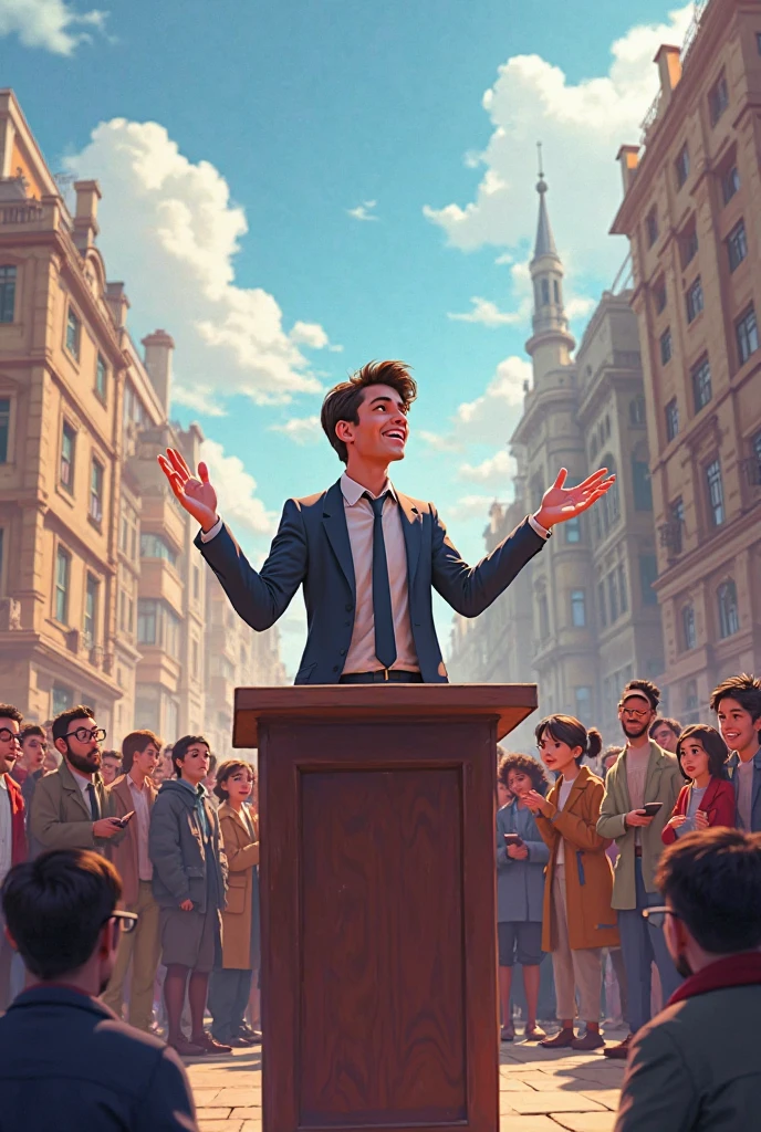 Create an animated image of a student giving a speech in front of a ...
