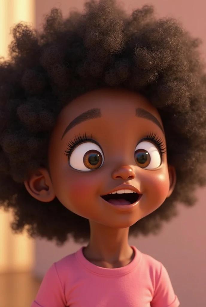A close-up shot of a cute 3D animated black girl character with a large ...