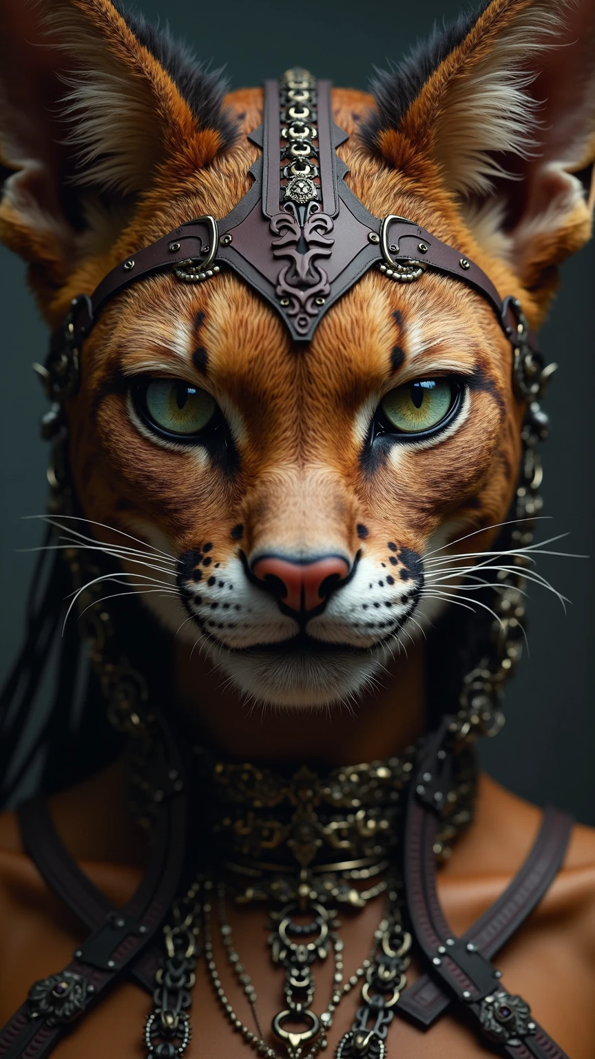 Powerful anthro female portrait, exotic feline features with seductive ...