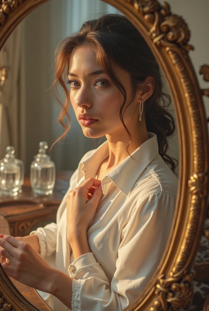 A beautiful young man boy descent intently into an ornate vintage ...